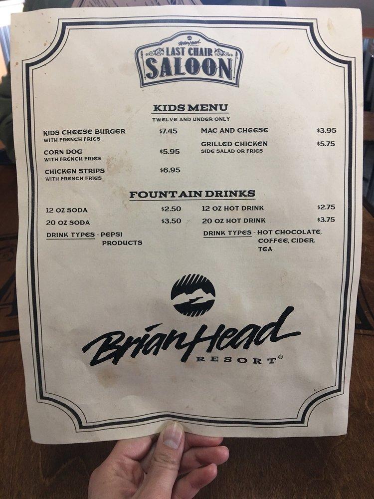 Menu at Last Chair Saloon pub & bar, Brian Head, 329 Ut-143