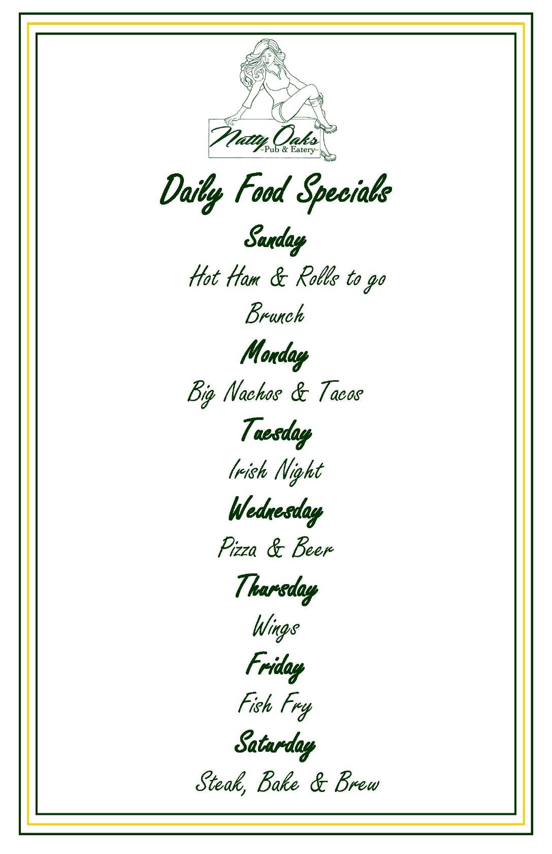 Menu at Natty Oaks Pub & Eatery, West Allis