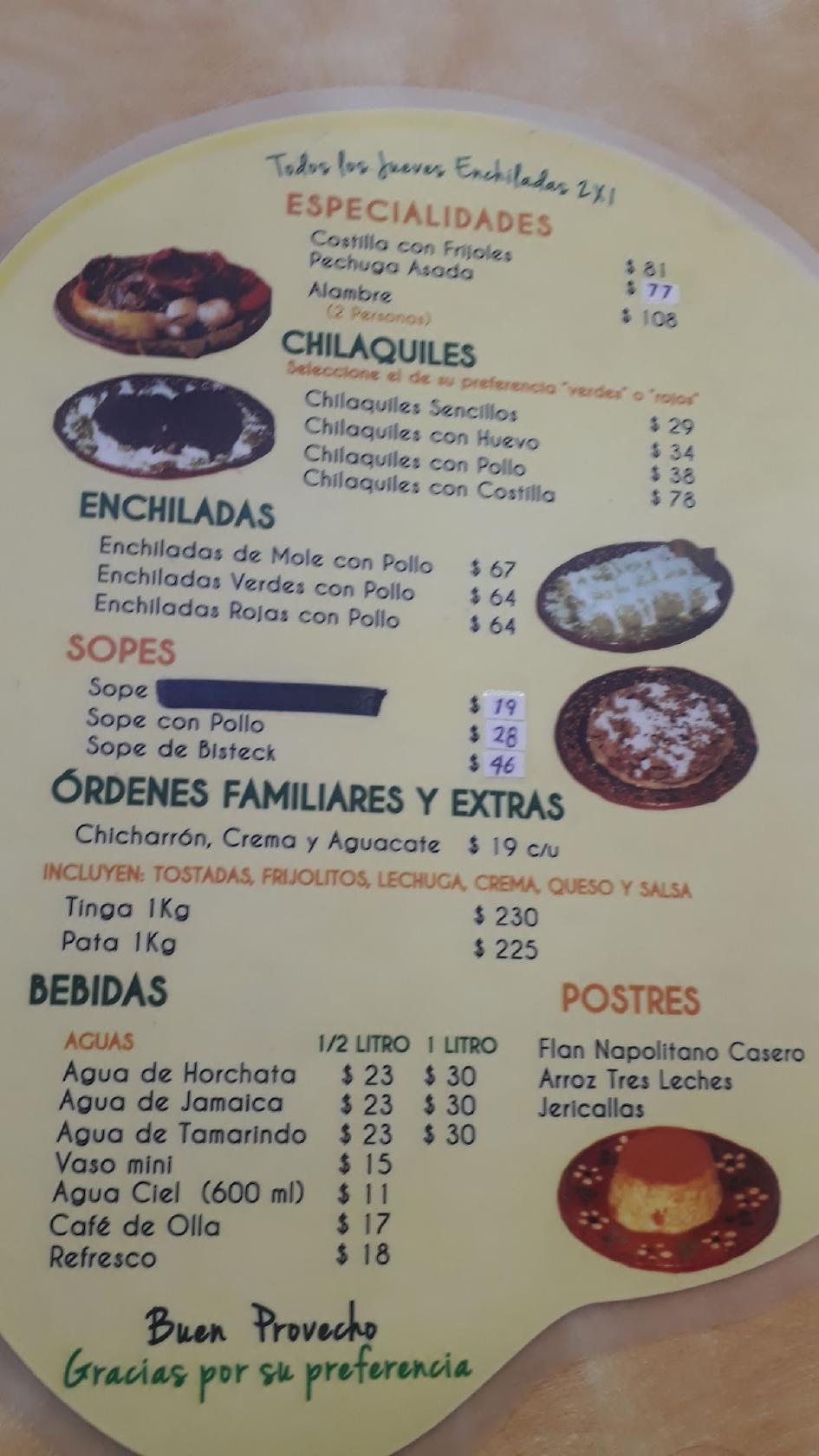 Menu at POZOLERIA "Flor de Maiz" restaurant, Mexico City, Simón Bolívar 338