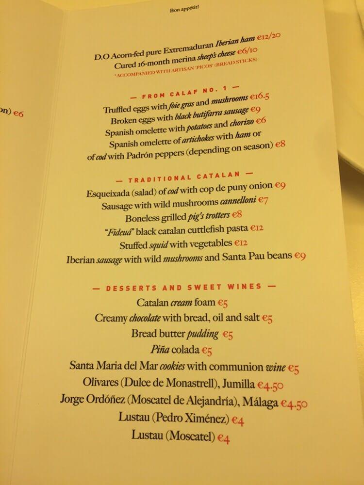 Menu at Tapeo pub & bar, Barcelona