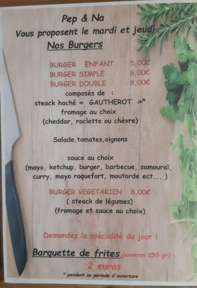Menu at pizza Pep & Na restaurant, Vieilley