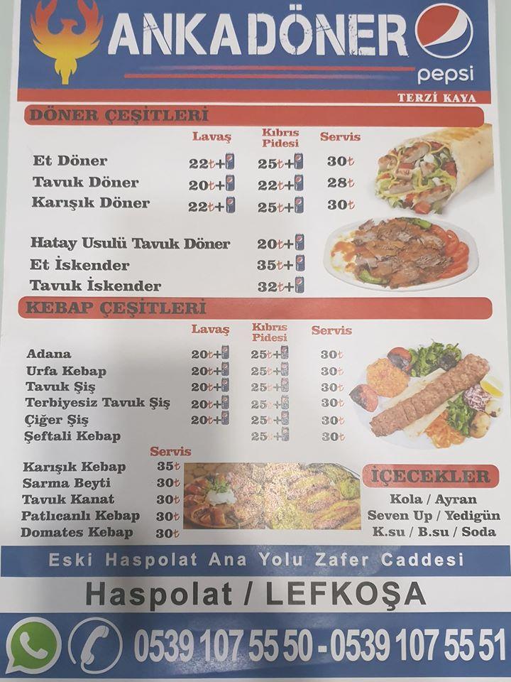 Menu at Anka Döner, Haspolat