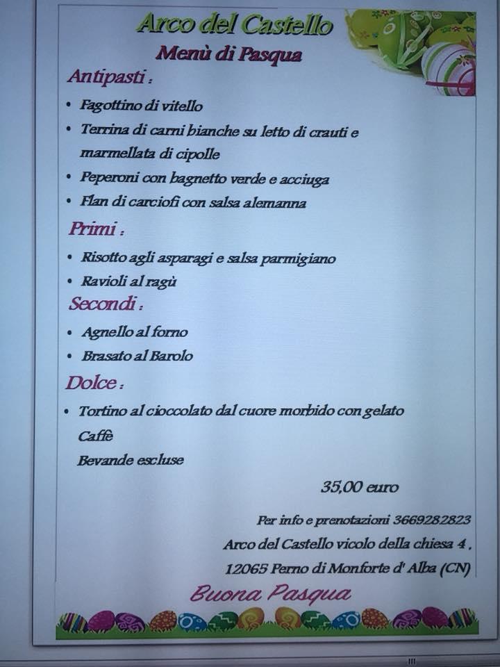 Menu da Arco del Castello ristorante, Alba