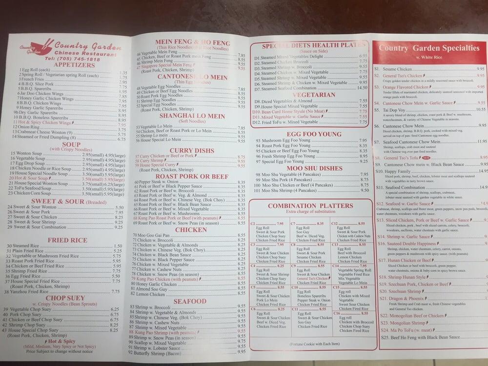 Menu at Country Garden restaurant, Peterborough