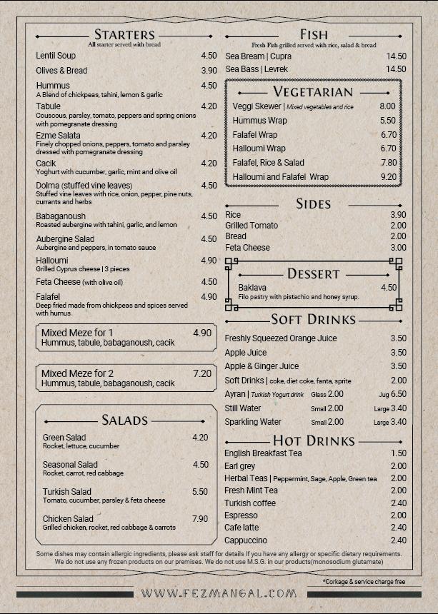 Menu at Fez Mangal Ladbroke Grove restaurant, London