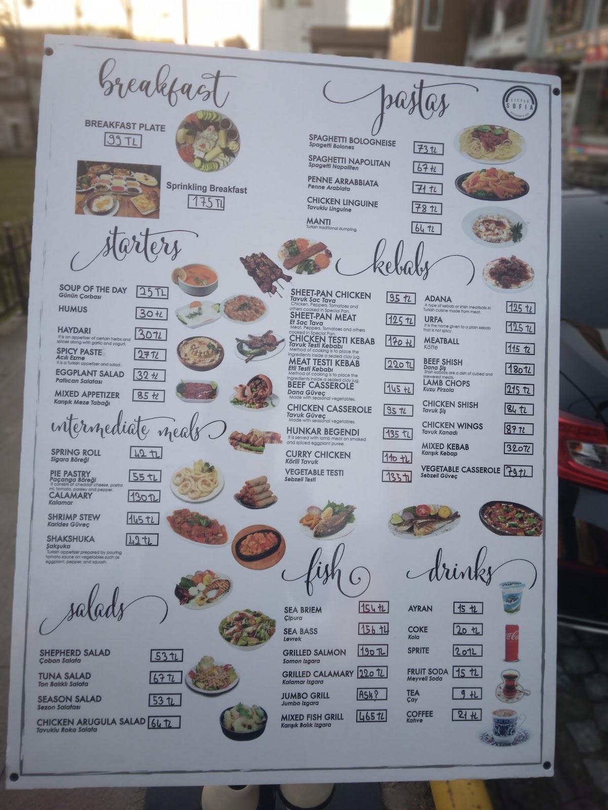 Menu at Little Sofia Cafe & Restaurant, Istanbul