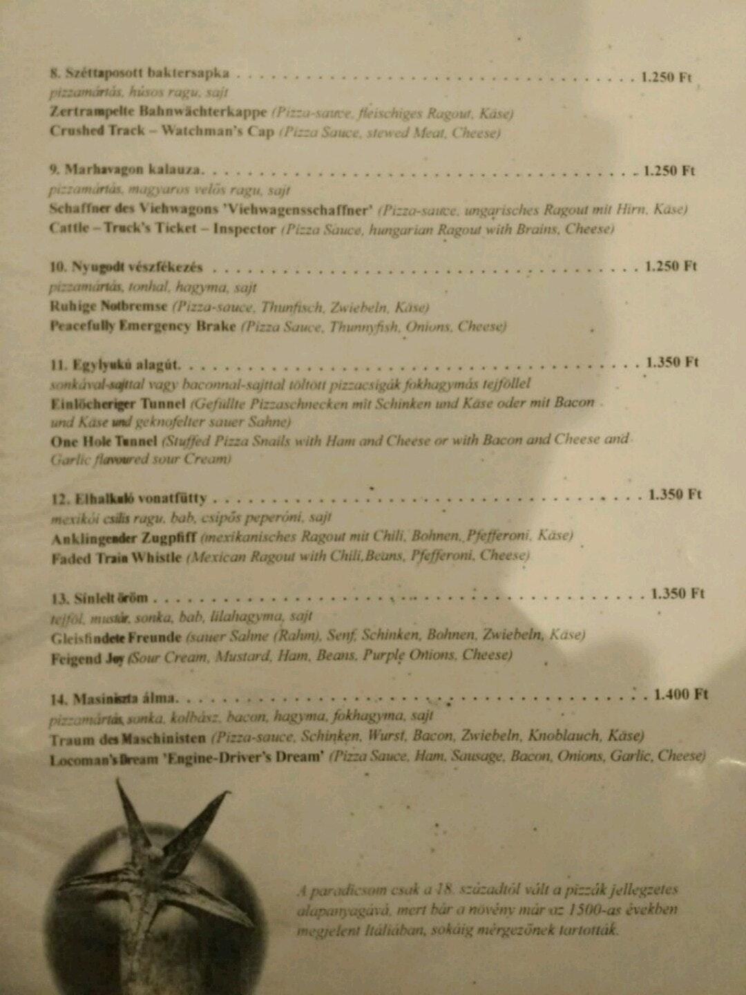 Menu at Peron Pizzéria & Pub, Balatonfüred