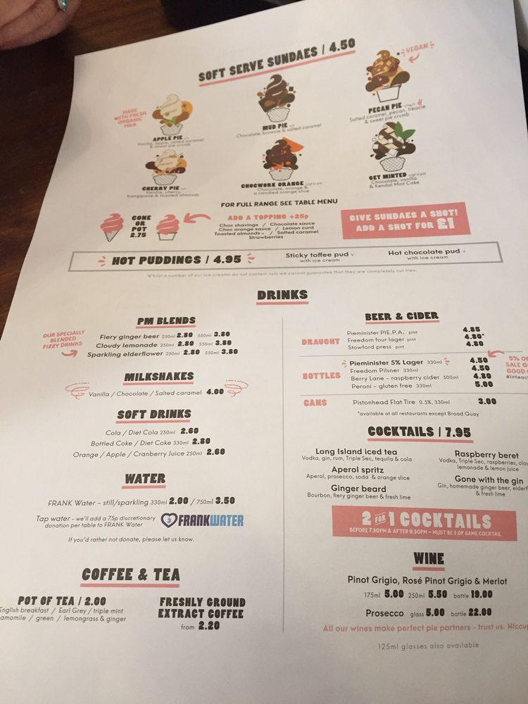 Menu at Pieminister - Cardiff restaurant, Cardiff, 35 St Mary St
