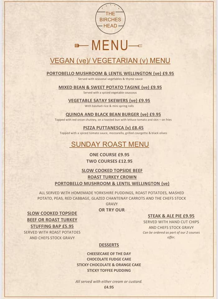 Menu at The Birches Head pub & bar, Stoke-on-Trent