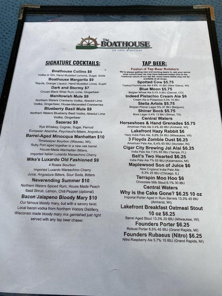Menu at The Boathouse steakhouse, Minocqua