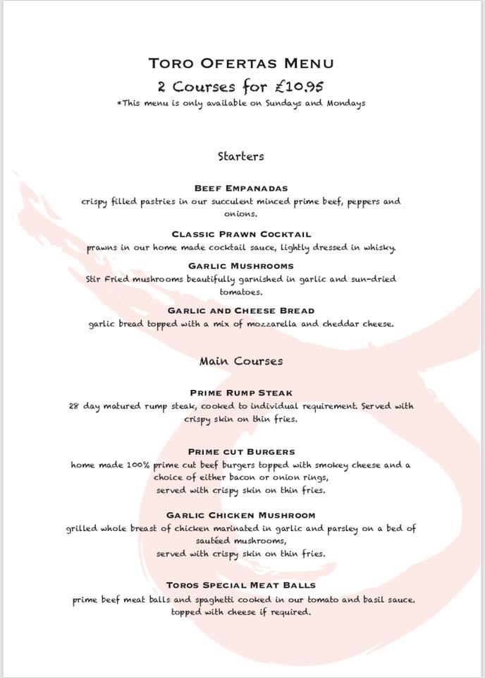 Menu at Toro Steak House steakhouse, Rothwell