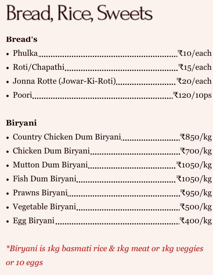 Menu at Traditional Country Chicken, Hyderabad