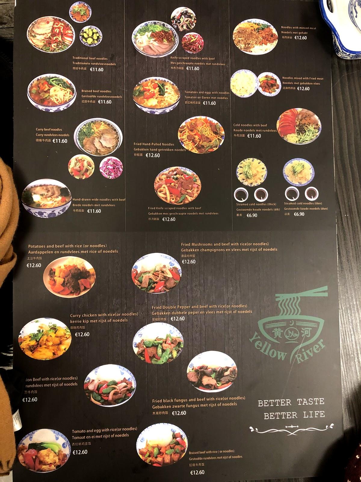 Menu au Yellow River Lanzhou Noodles, Rotterdam