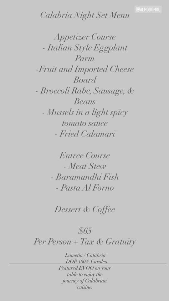 Menu at Al Modo Mio restaurant, Lavallette