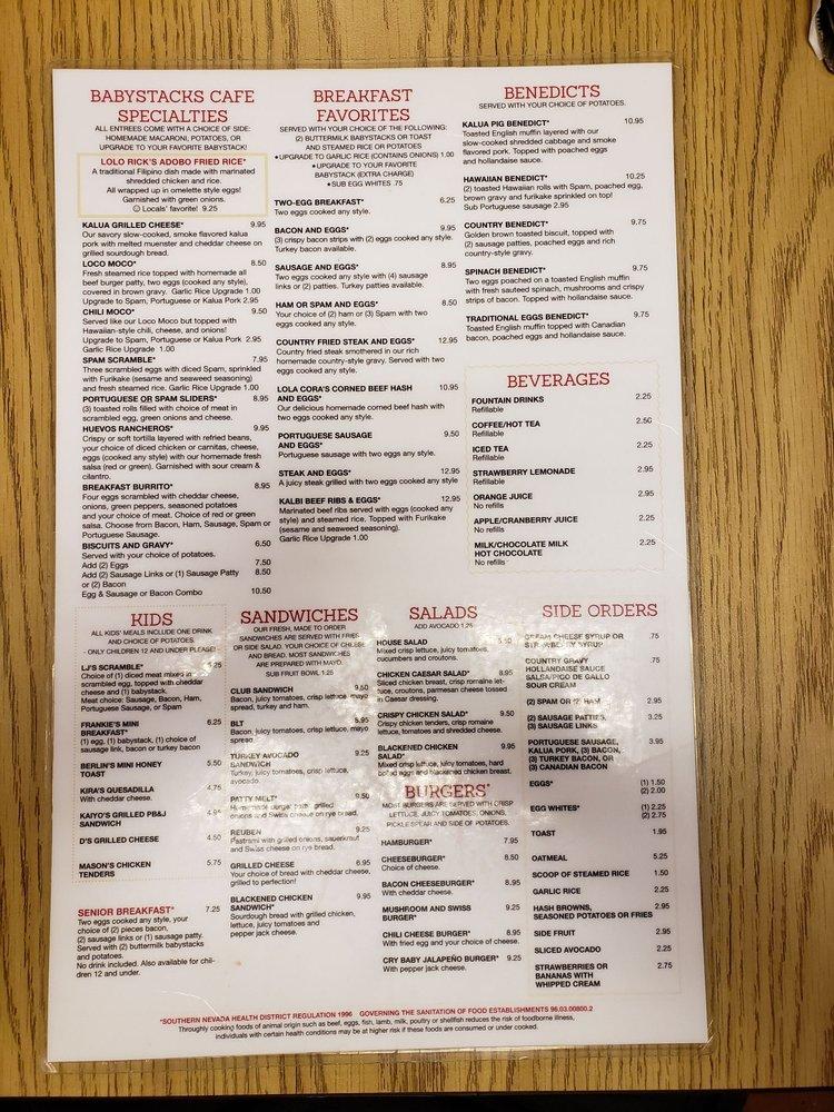 Menu at BabyStacks restaurant, Henderson, 550 N Stephanie St Suite D