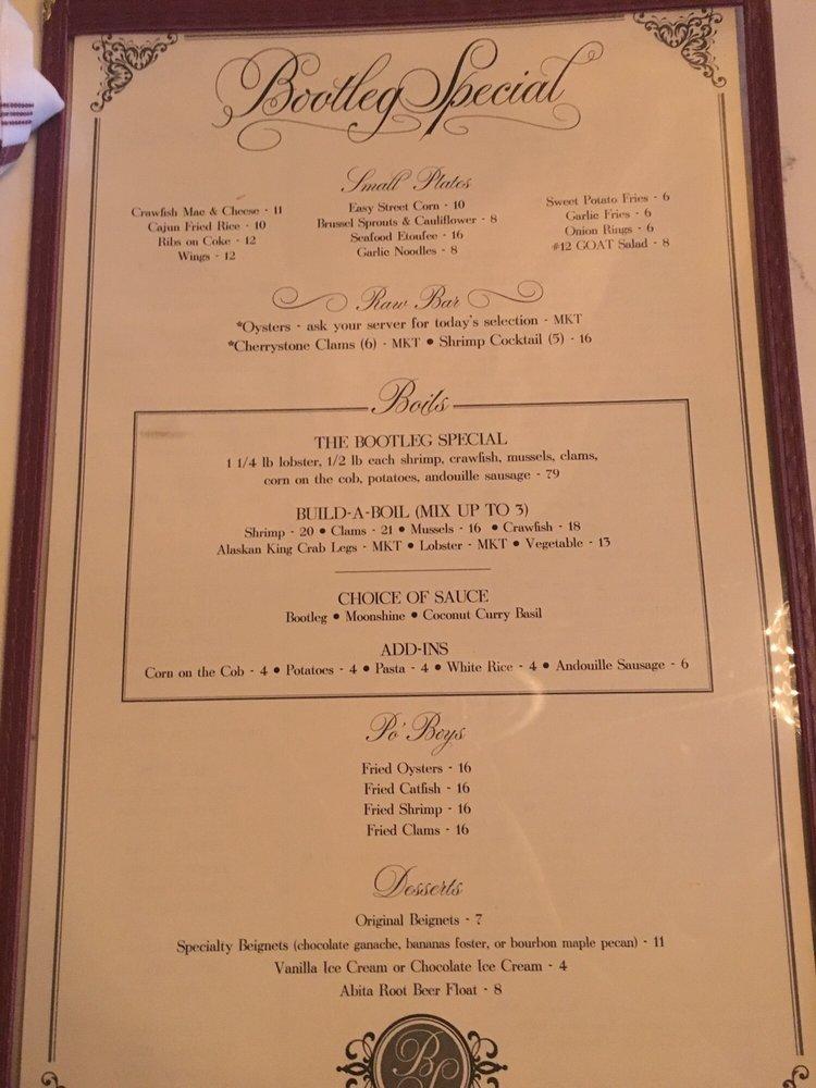Menu at Bootleg Special pub & bar, Boston