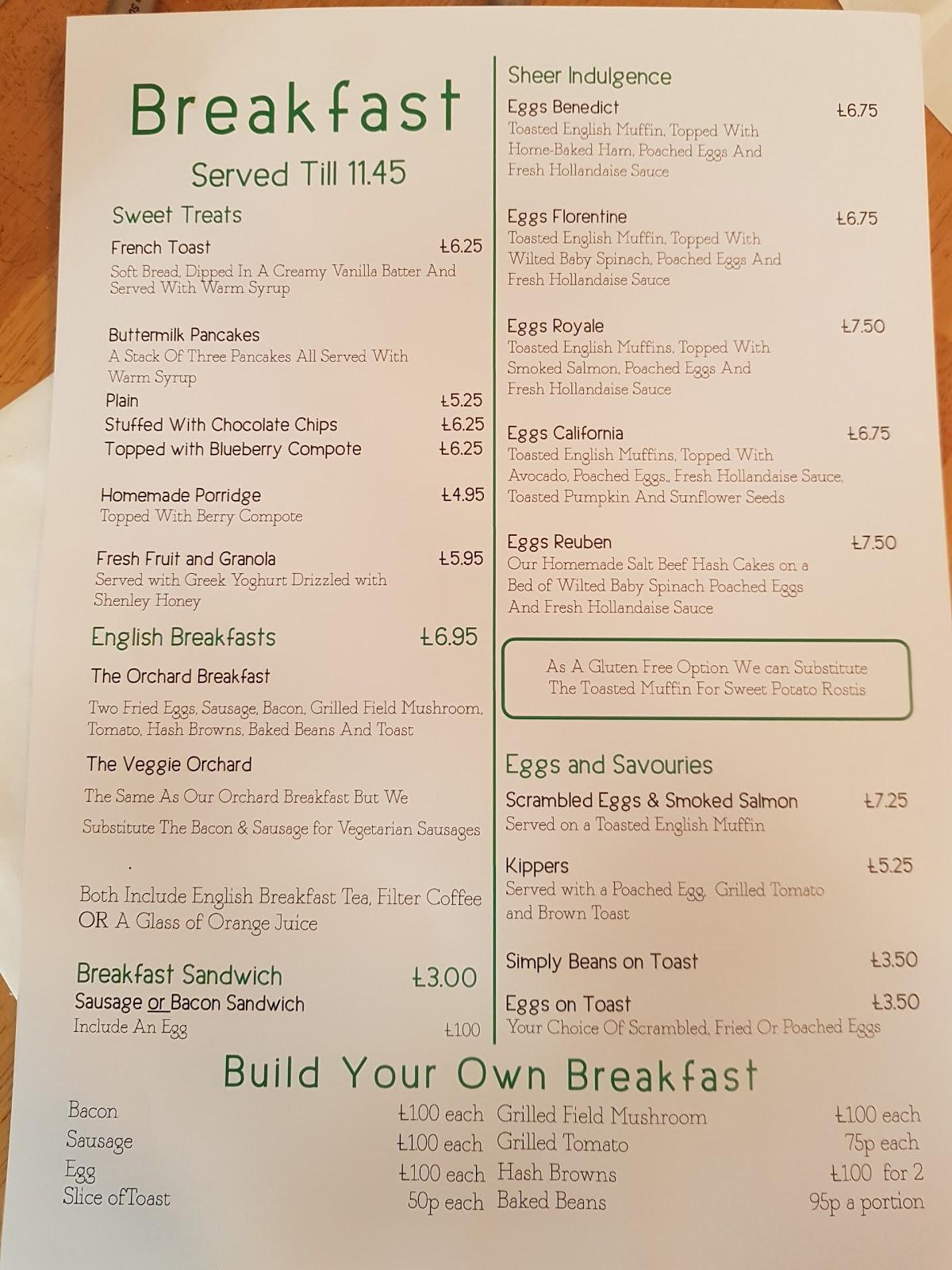 Carta de Cafe In The Orchard, Radlett