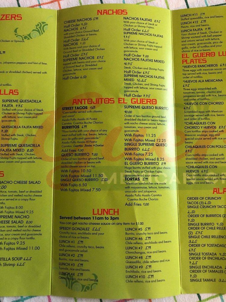 Menu at El Guero Mexican Grill restaurant, Lilburn