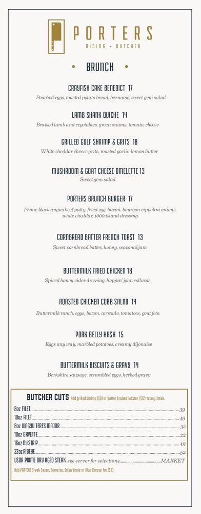 Menu at PORTERS Dining + Bar, College Station, 180 Century Square Dr ...