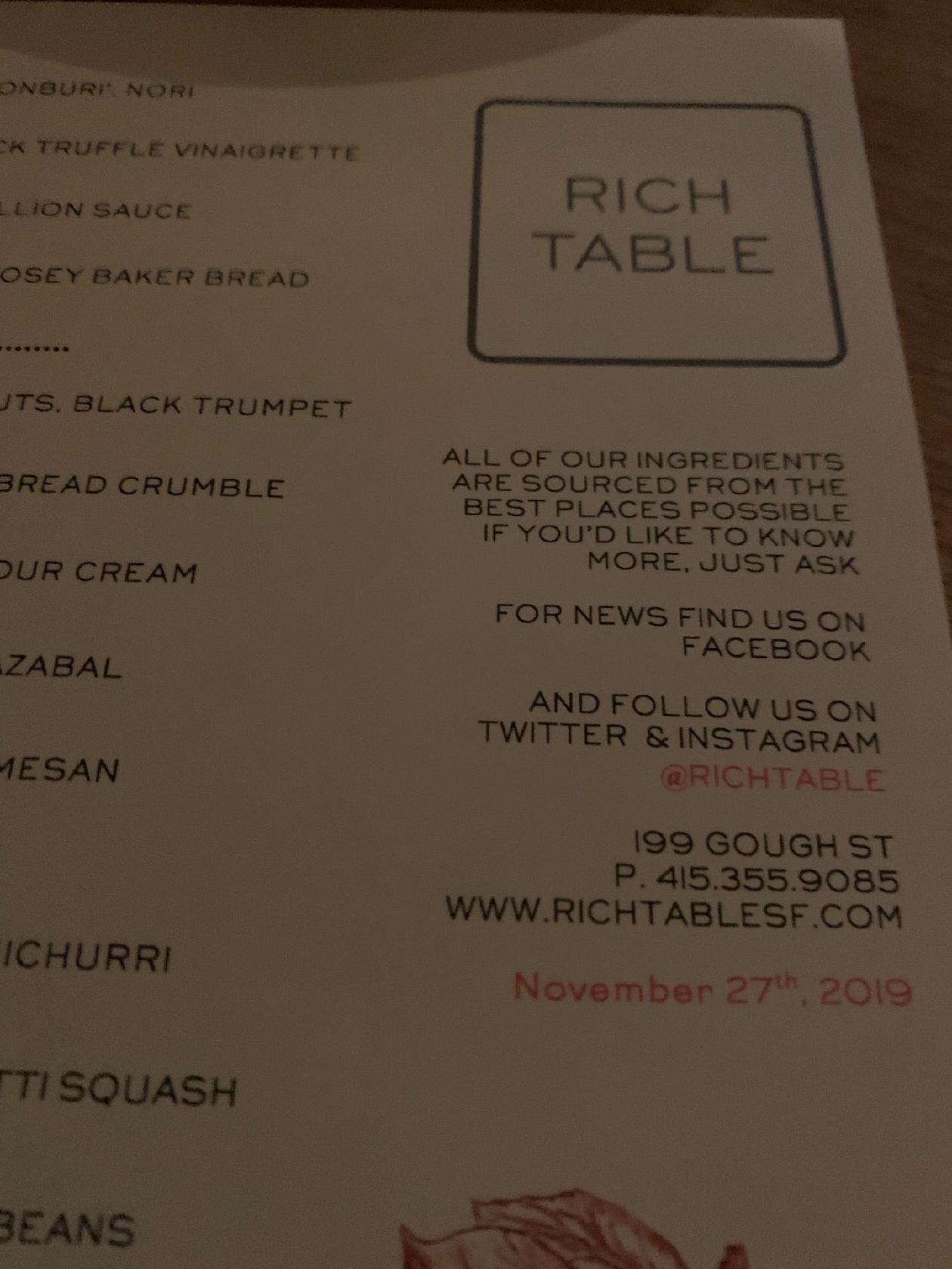 Rich Table Menu San Francisco Ca | Cabinets Matttroy
