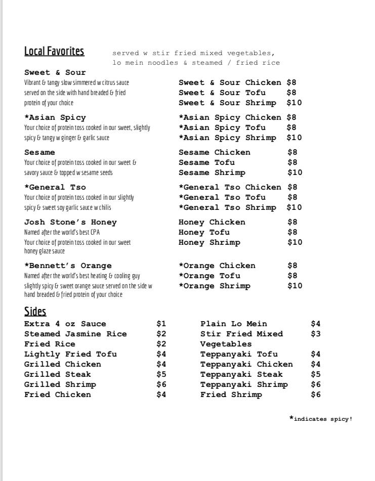 Menu at Ah Mah & Son Asian Eatery restaurant, Crossville