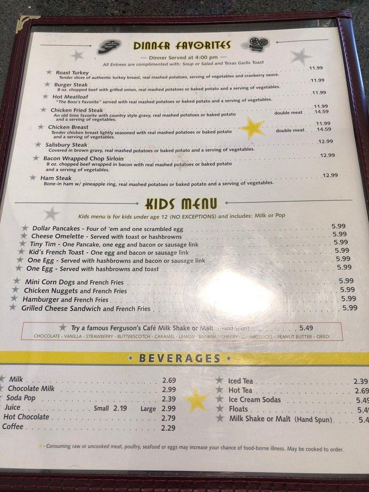 Menu at Fergusons Fountain Cafe, Spokane