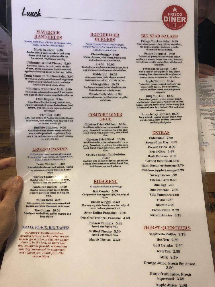 Menu at Frisco Diner cafe, Frisco, Dallas Pkwy