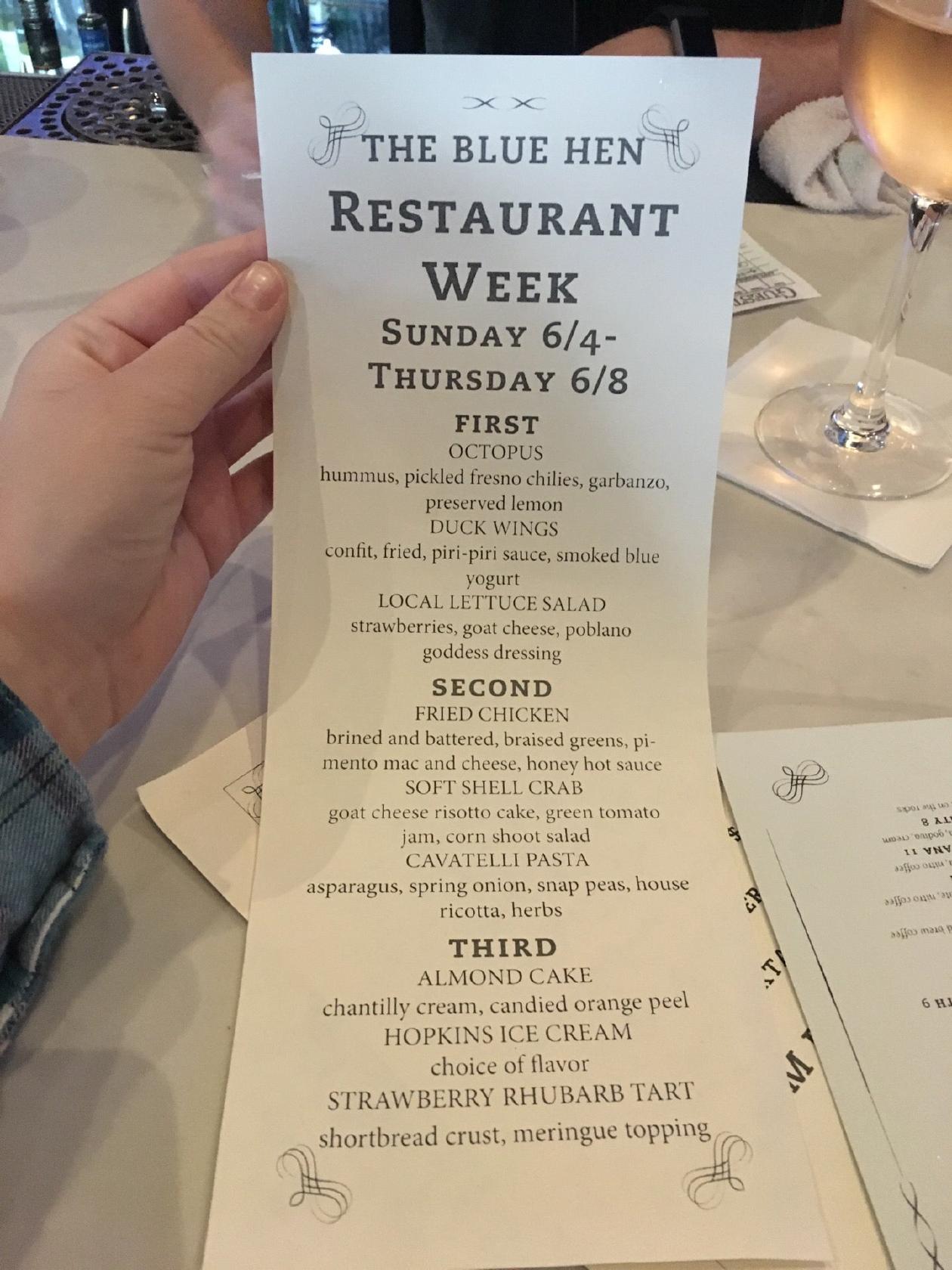 Menu at The Blue Hen pub & bar, Rehoboth Beach