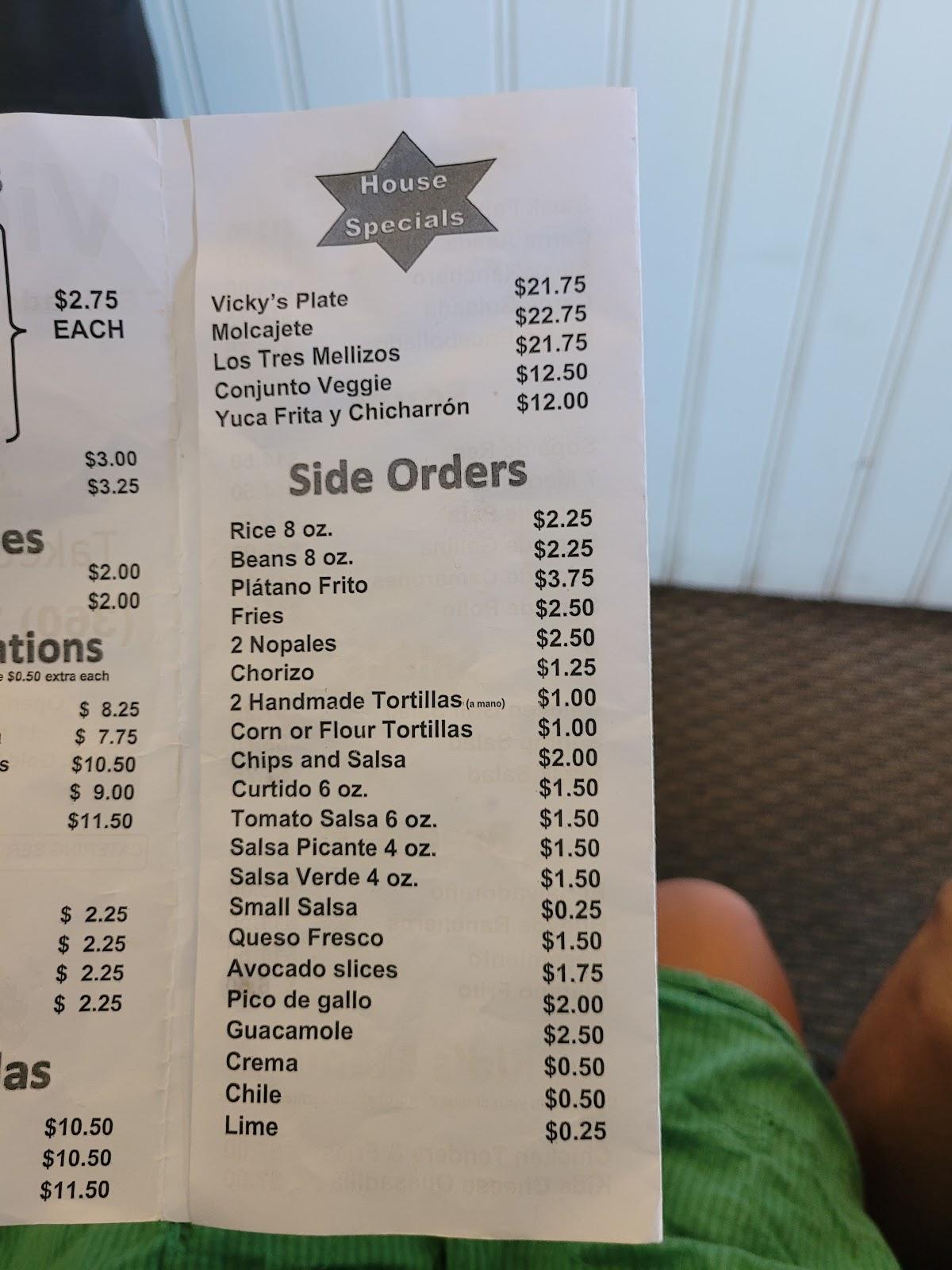 Menu at Vicky's Salvadorian Restaurant, Centralia