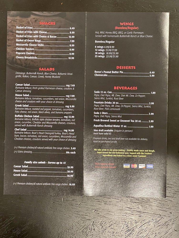 Menu at Yellow Submarine pizzeria, Nags Head