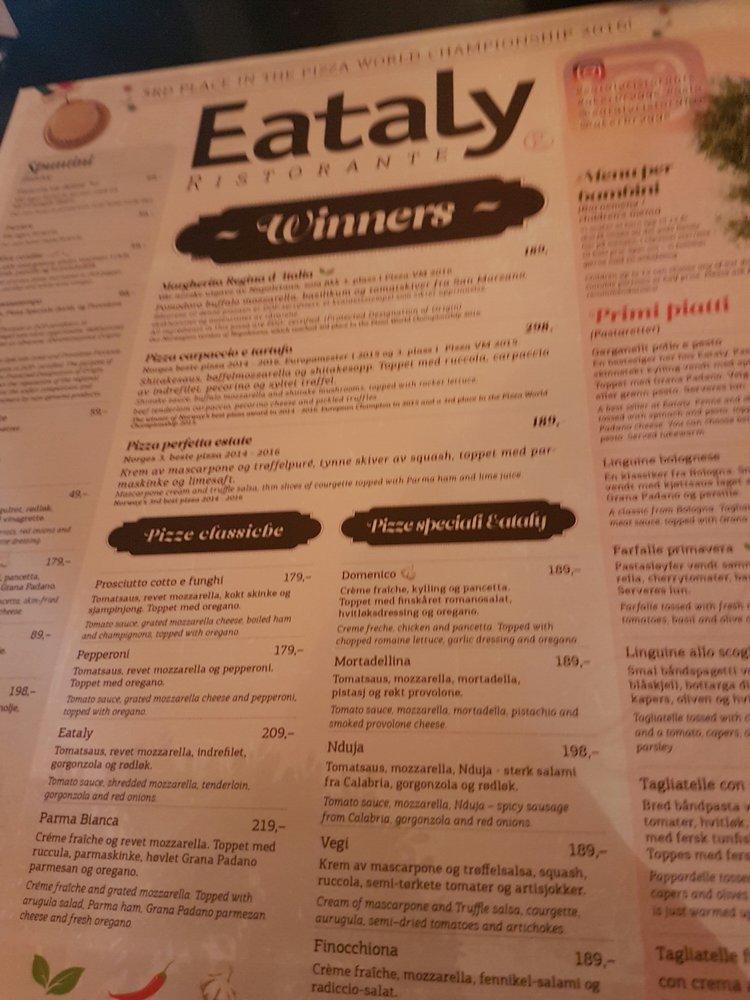 Menu at Eataly cafe, Oslo