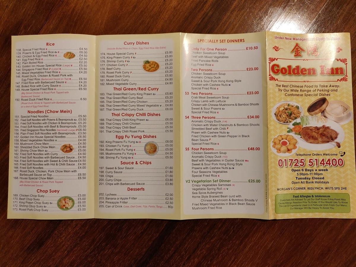 Menu at Golden Inn Chinese Takeaway fast food, Downton