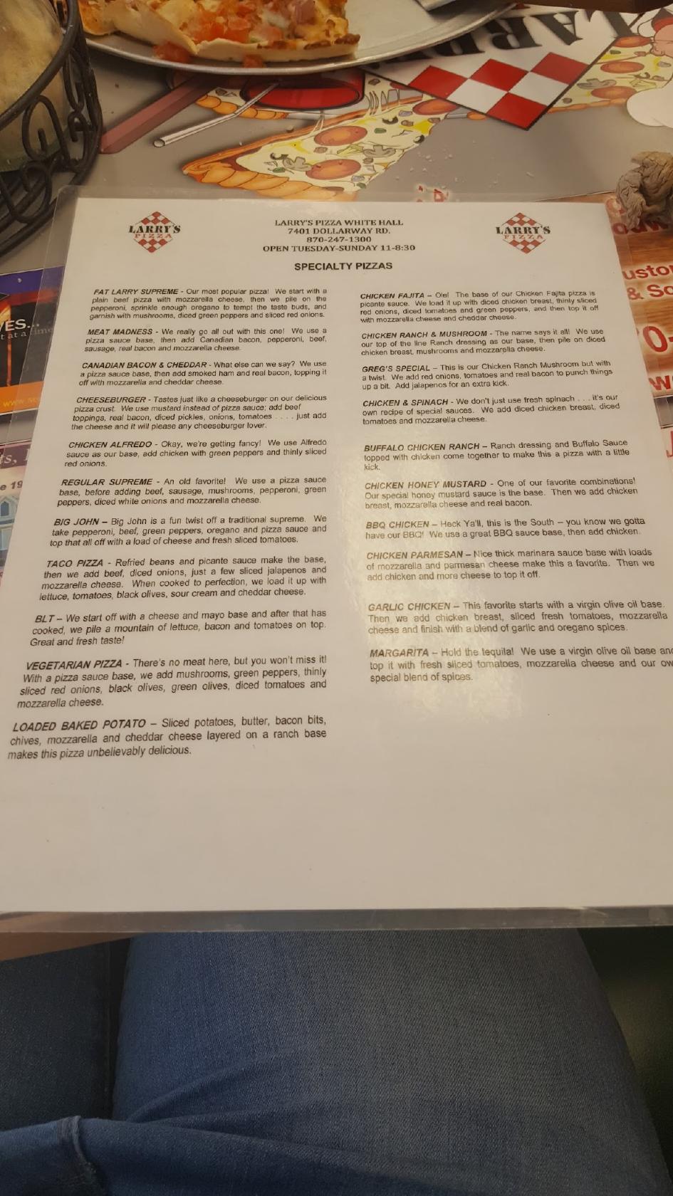 Menu at Larry's Pizza pizzeria, White Hall, Dollarway Rd