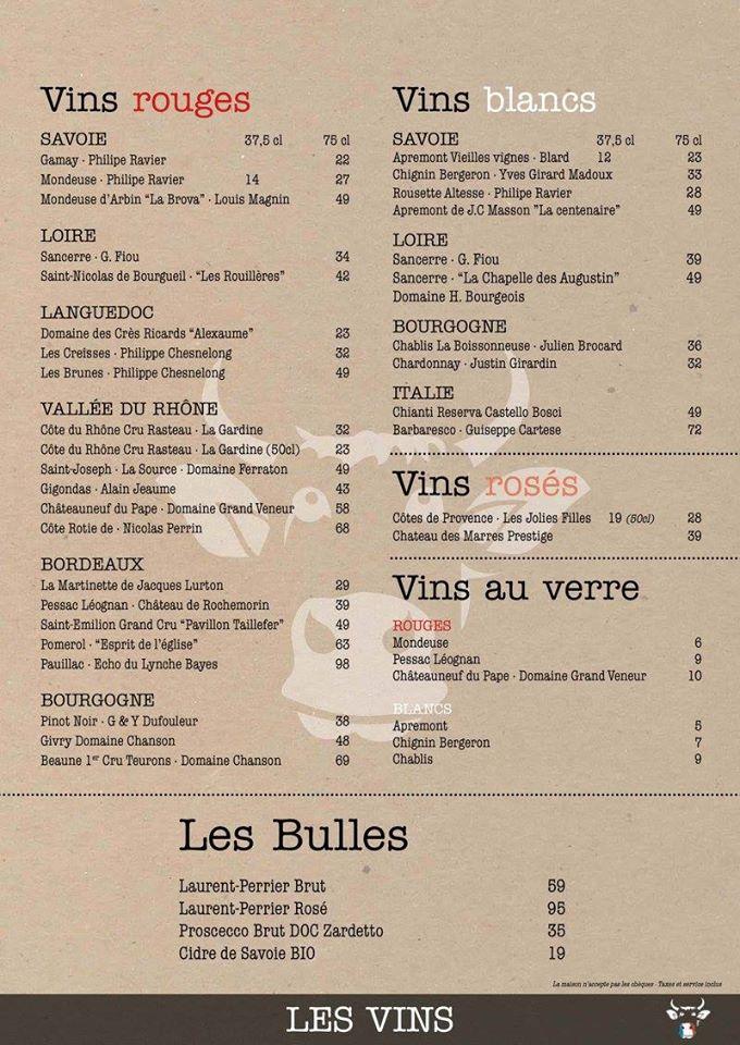 Menu au Oh La Vache Bistro Alpin restaurant, Tignes