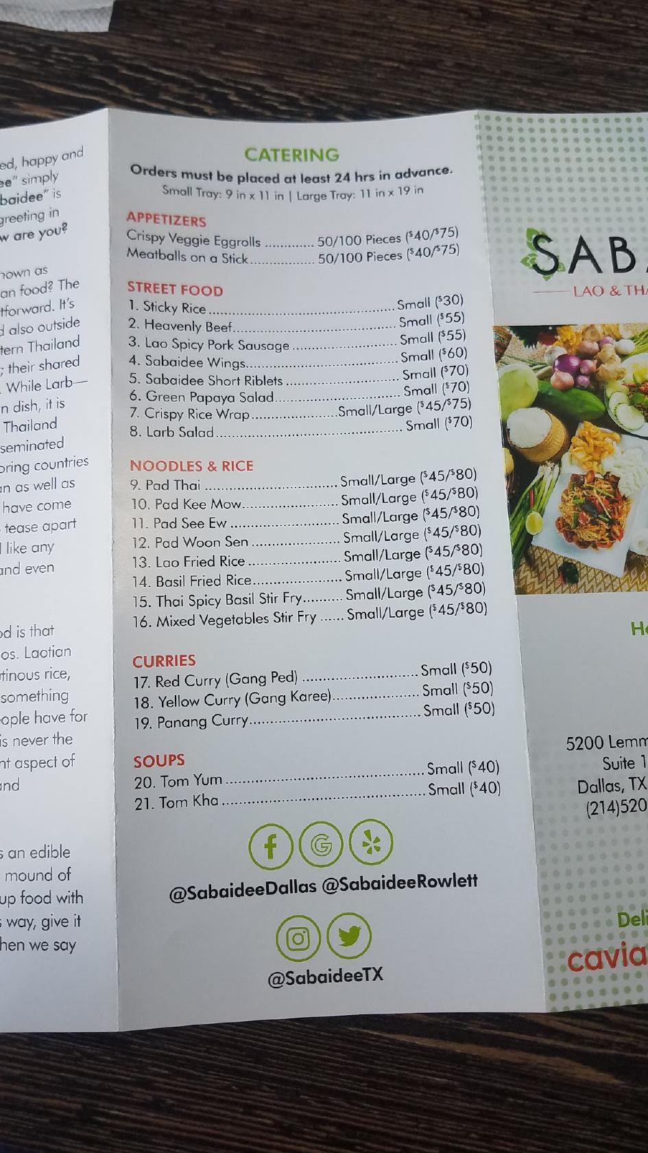 Menu at Sabaidee Lao and Thai Street Food - Rowlett restaurant, Rowlett