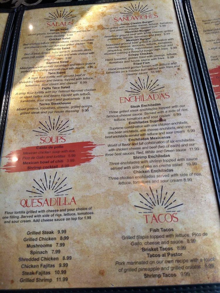 Menu at Torres Mexican Steakhouse, Williamsburg