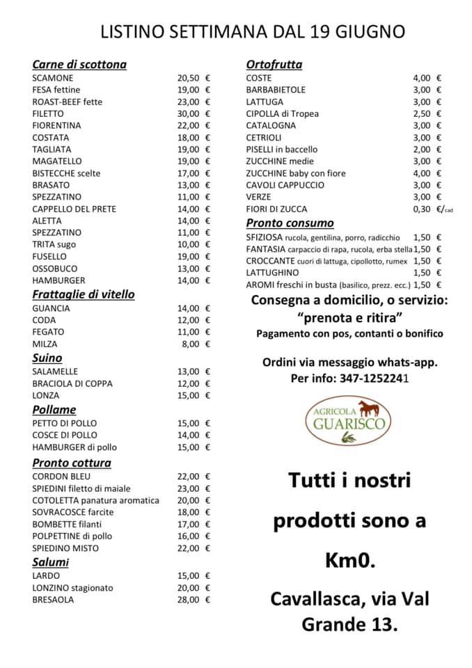 Menu da Agricola Guarisco ristorante, San Fermo della Battaglia
