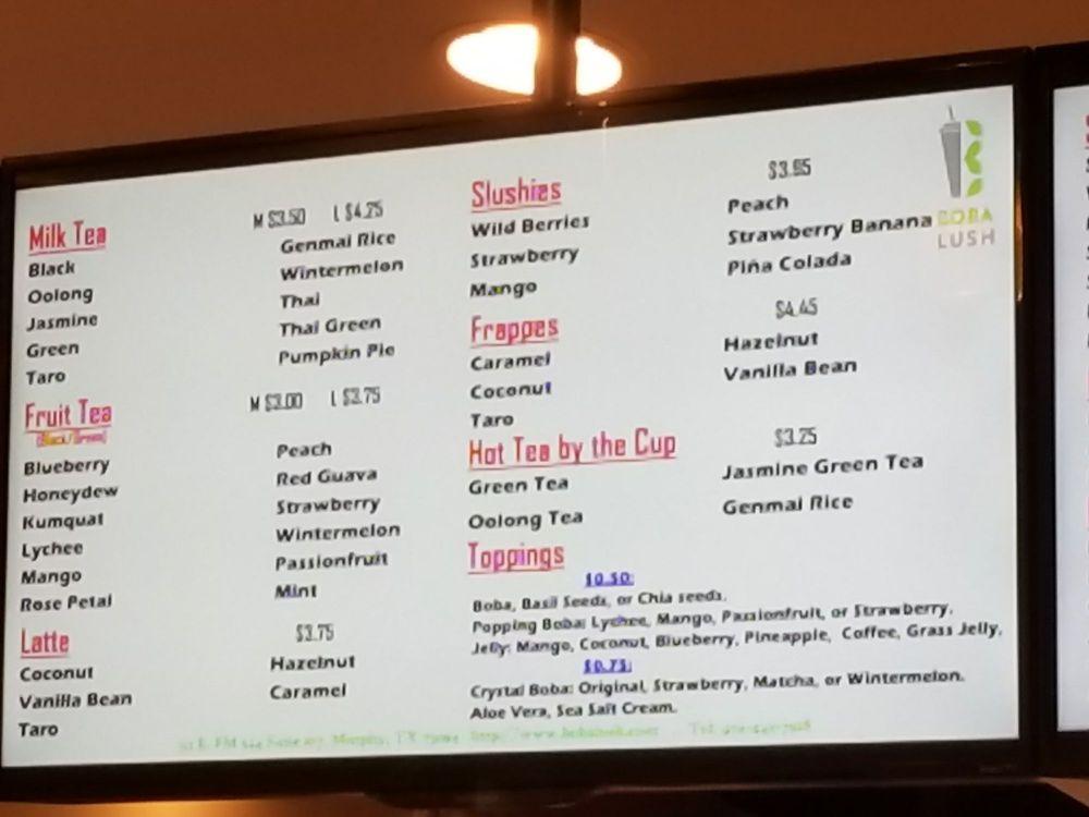 Menu at Boba Lush pub & bar, Murphy