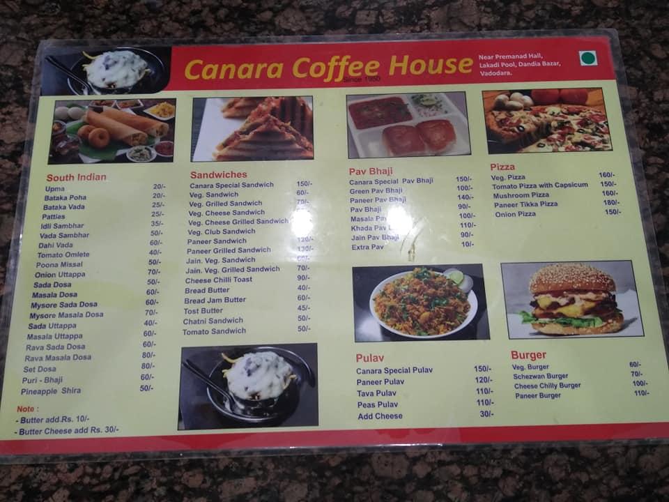 Menu at Canara Coffee House, Vadodara, 852W+2MV