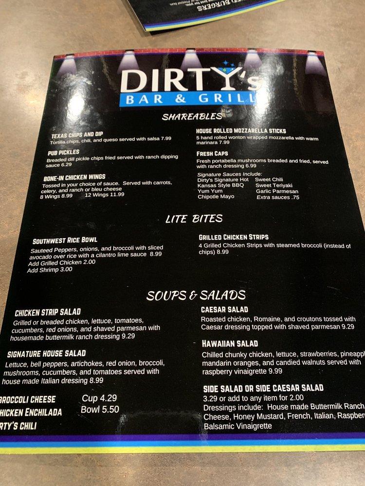 Menu at Dirty's Bar & Grill, Charleston