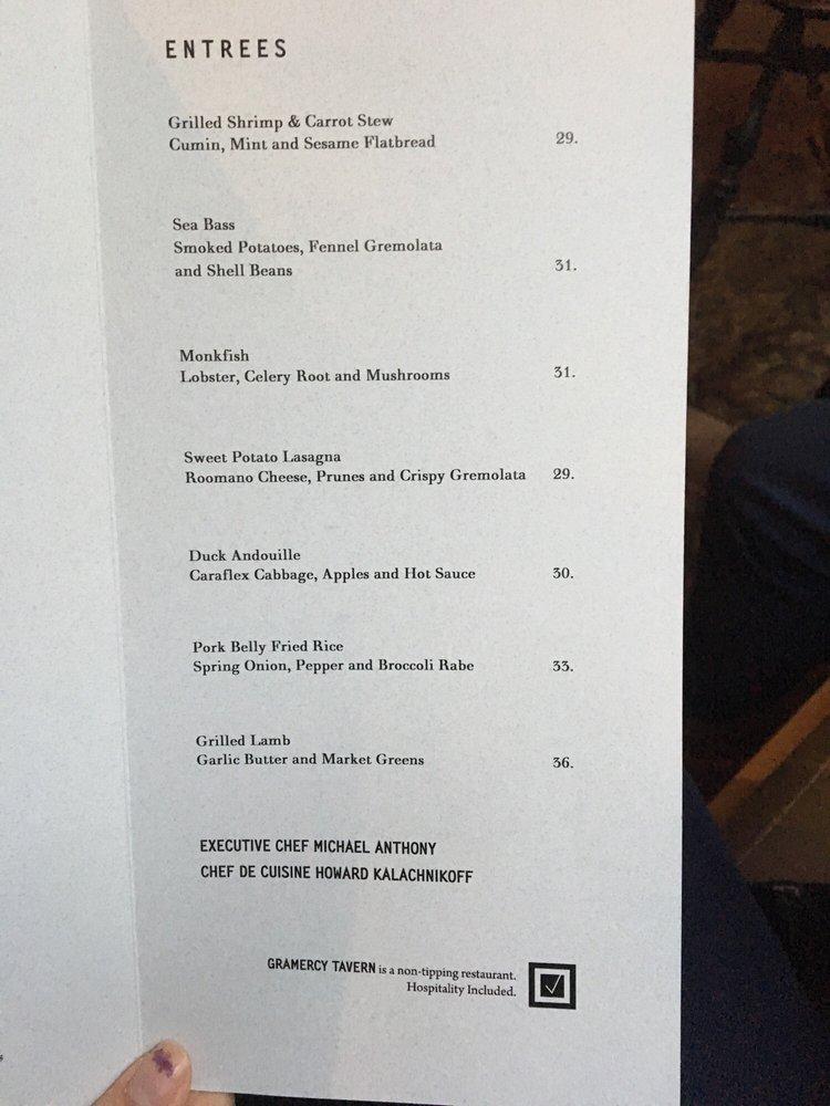 Menu at Gramercy Tavern pub & bar, New York City, 42 E 20th St