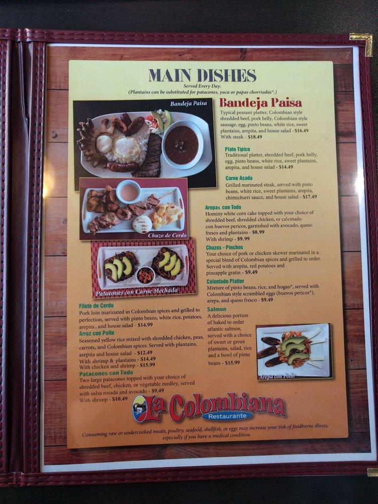 Menu at La Colombiana Restaurante, Beavercreek