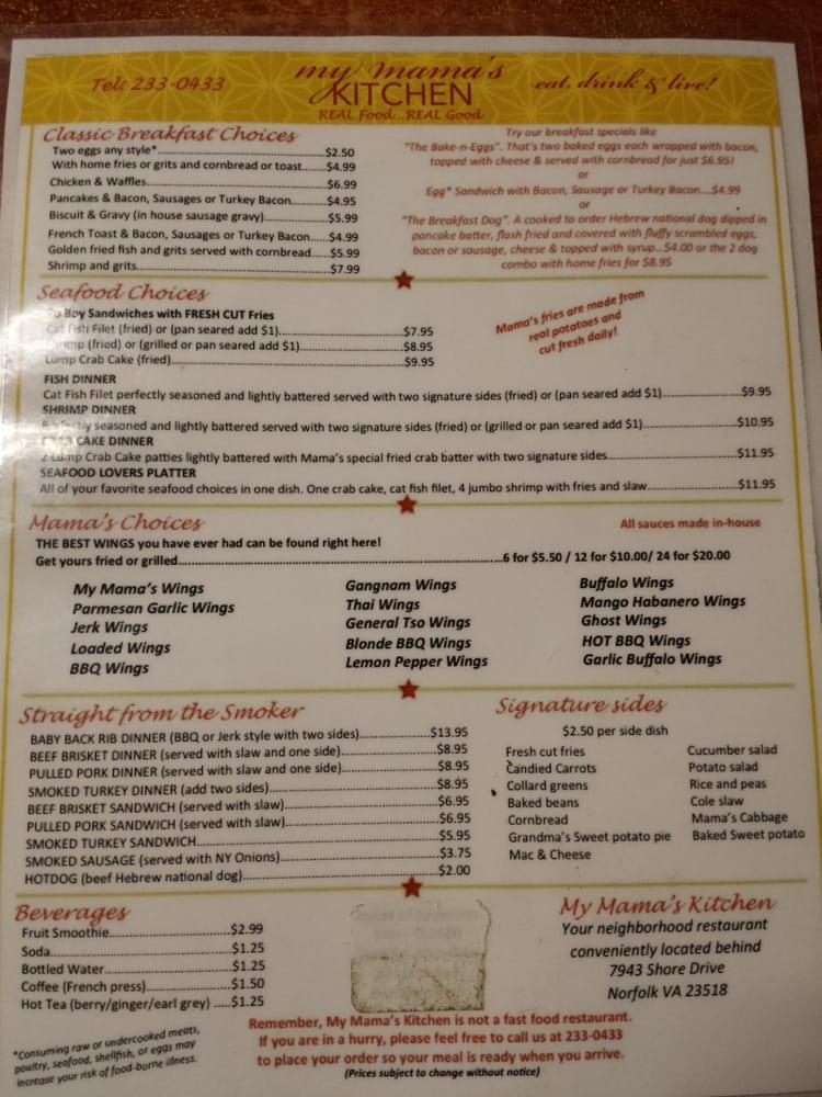 Menu at My Mama's Kitchen BBQ, Norfolk, Shore Dr