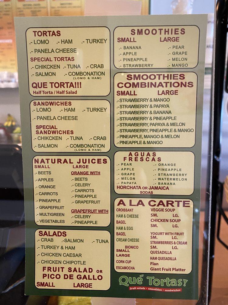 Menu at Que Tortas restaurant, Escondido, E Valley Pkwy UNIT D