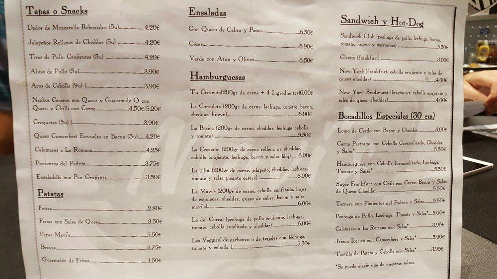 Menu at Restaurant Mavi's, Barcelona