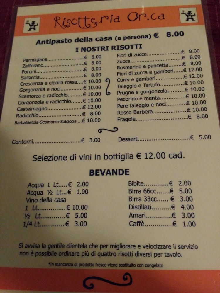 Menu da Risotteria Ristorante Orca, Cornaredo