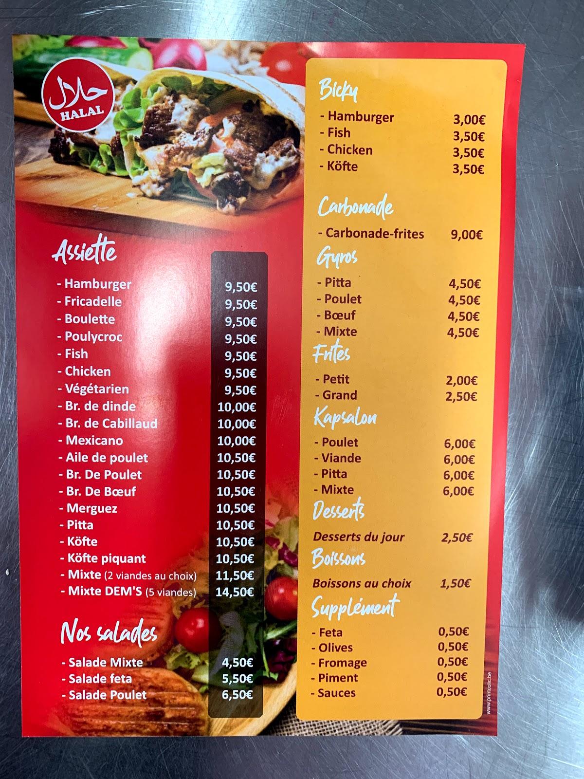 Menu at Snack DEM’S, Brussels