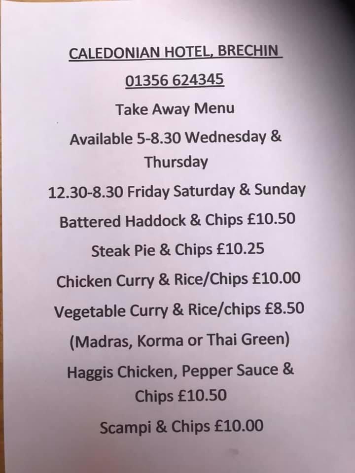 Menu at The Caledonian restaurant, Brechin