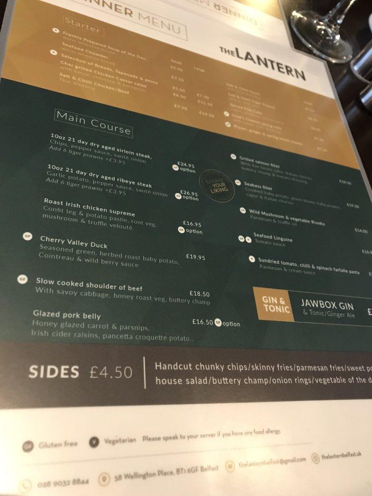 Menu at The Lantern Restaurant, Belfast