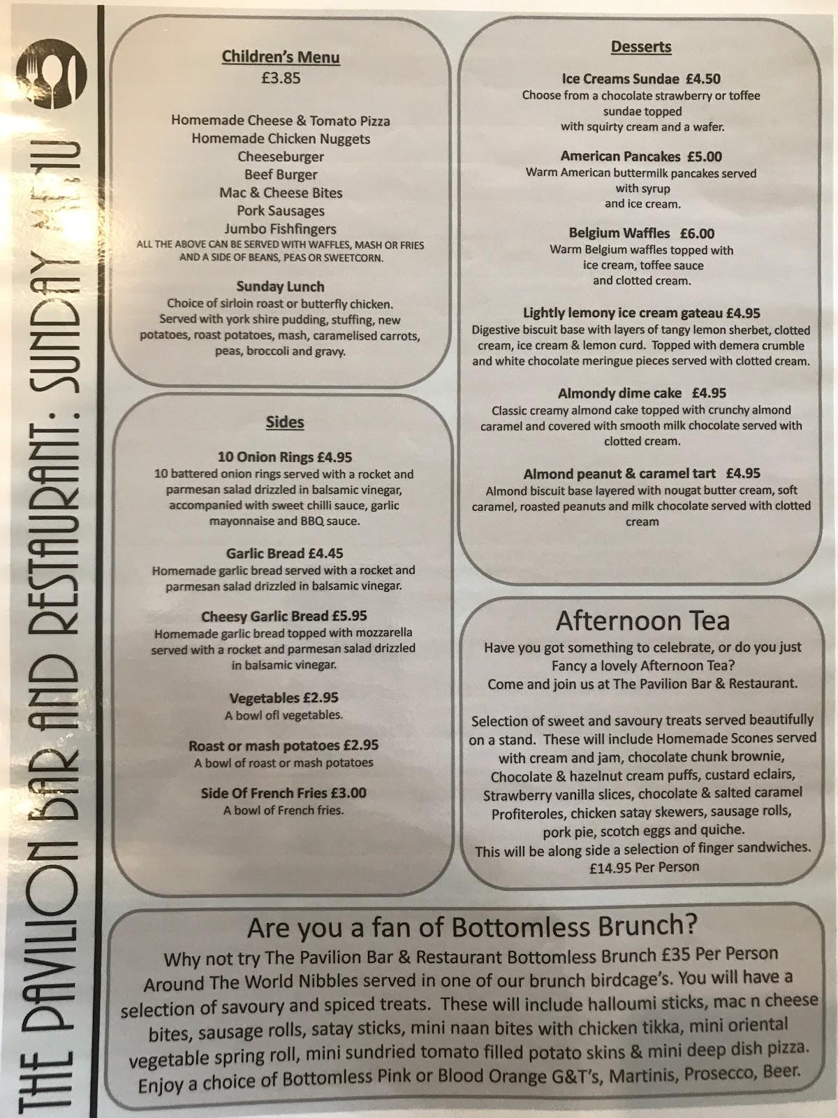 Menu at The Pavilion Bar And Restaurant, Oakthorpe and Donisthorpe